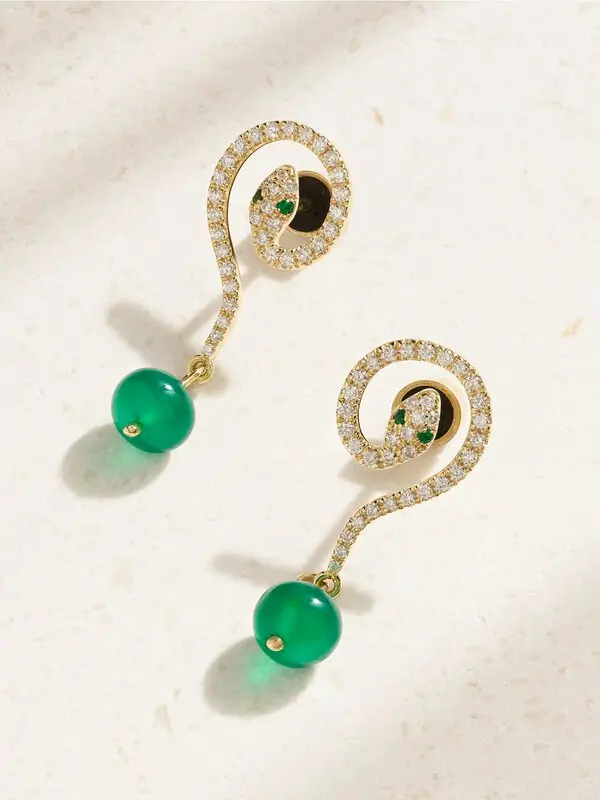 Ileana Makri Serpent Coil 18-karat Multi-stone Earrings - Green