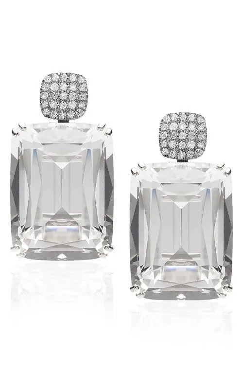 Goshwara Gossip Cushion Cut Drop Earrings - Clear/white Gold