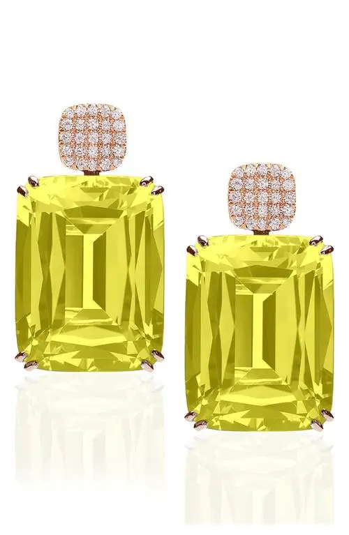 Goshwara Cushion Cut Drop Earrings With Diamonds - Lime