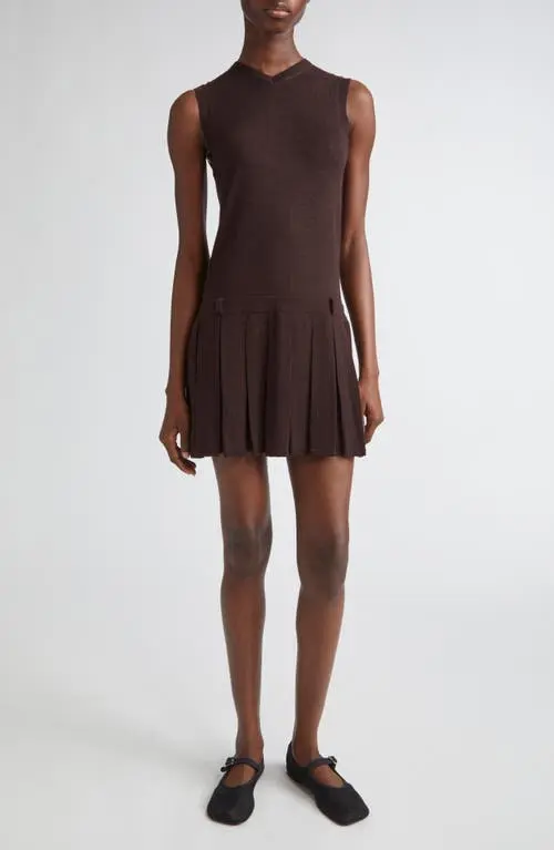 Sandy Liang Millie Pleated Merino Wool Sweater Dress - Brown