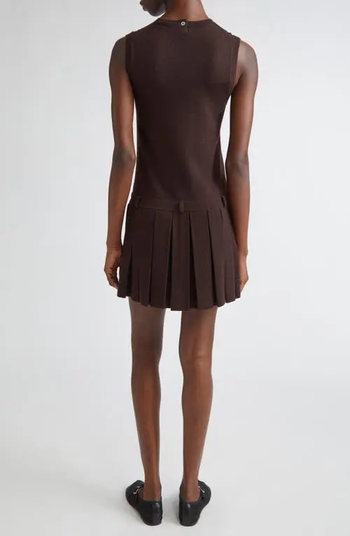 Sandy Liang Millie Pleated Merino Wool Sweater Dress - Brown