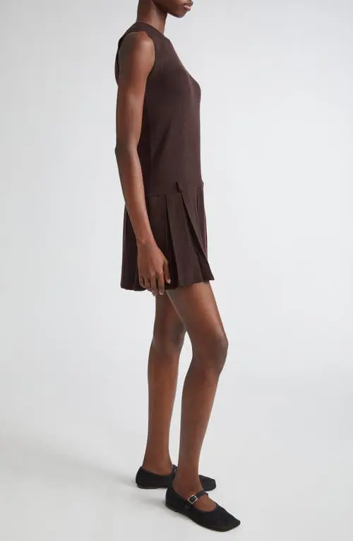Sandy Liang Millie Pleated Merino Wool Sweater Dress - Brown