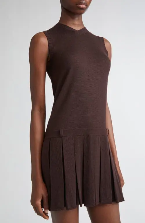 Sandy Liang Millie Pleated Merino Wool Sweater Dress - Brown