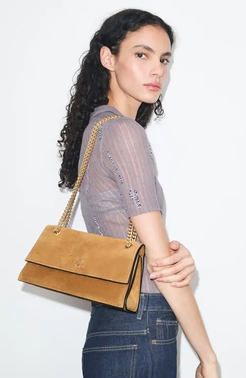 Tory Burch Kira Turnlock Suede Convertible Shoulder Bag - Toffee
