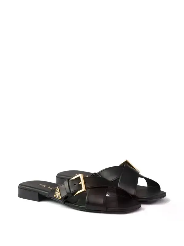 Prada Criss-cross Buckle Sandals - Black