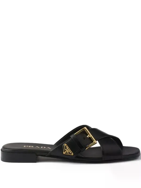 Prada Criss-cross Buckle Leather Sandals - Black