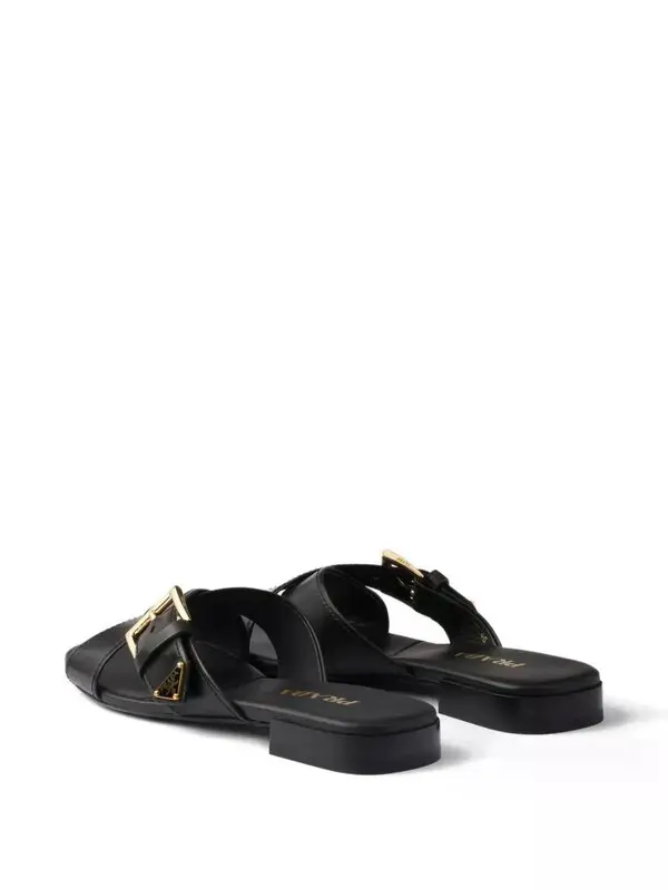 Prada Criss-cross Buckle Leather Sandals - Black