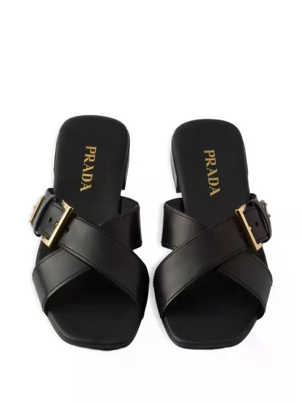 Prada Criss-cross Buckle Leather Sandals - Black