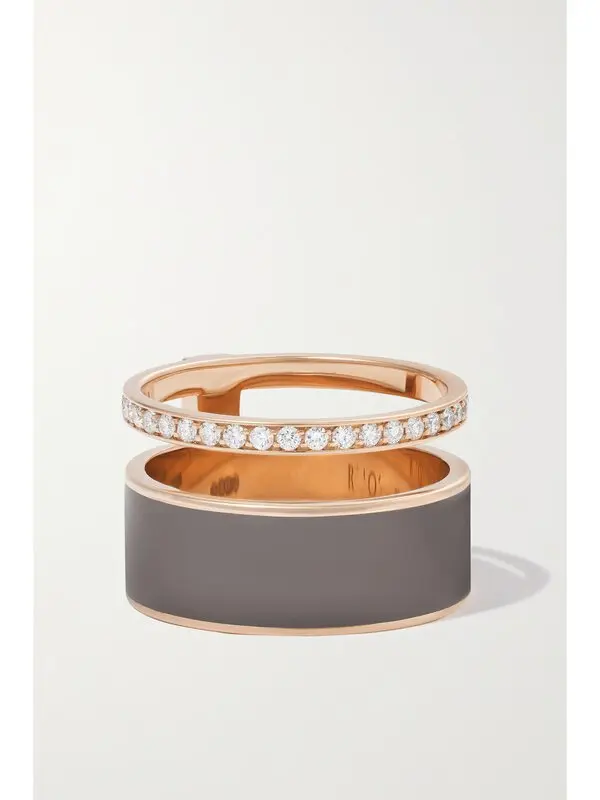 REPOSSI Berbère 18-karat Rose Gold, Lacquer And Diamond Ring - Brown