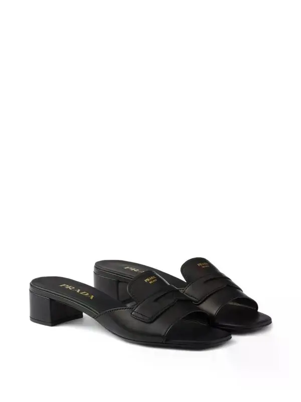 Prada Leather Low Heel Mules - Black