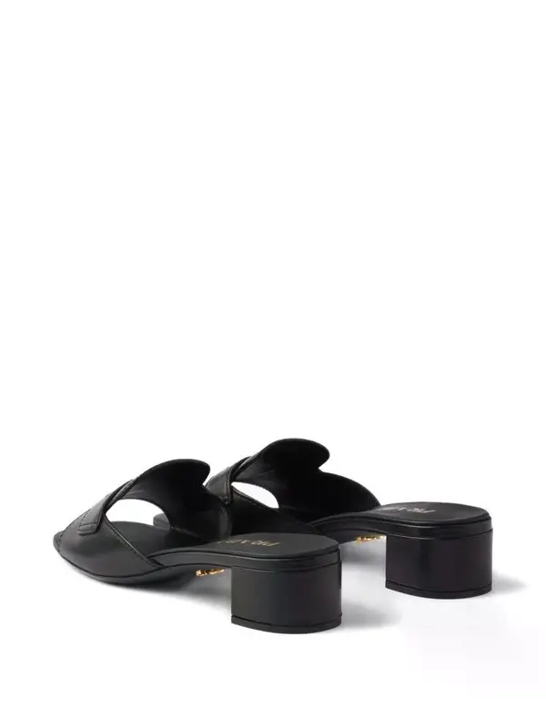Prada Leather Low Heel Mules - Black
