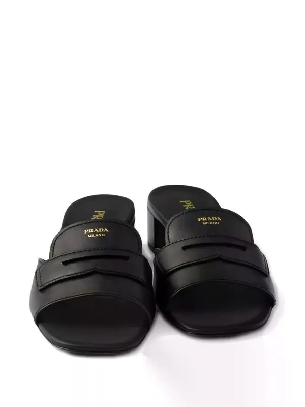Prada Leather Low Heel Mules - Black