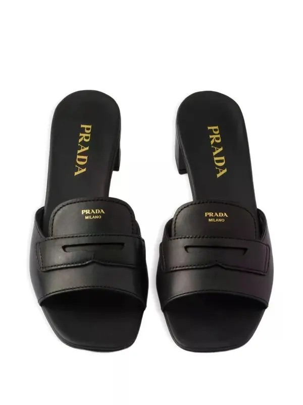 Prada Leather Low Heel Mules - Black