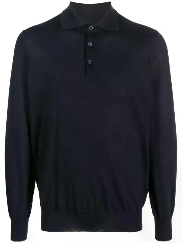 Brunello Cucinelli Long Sleeve Polo Shirt - Blue