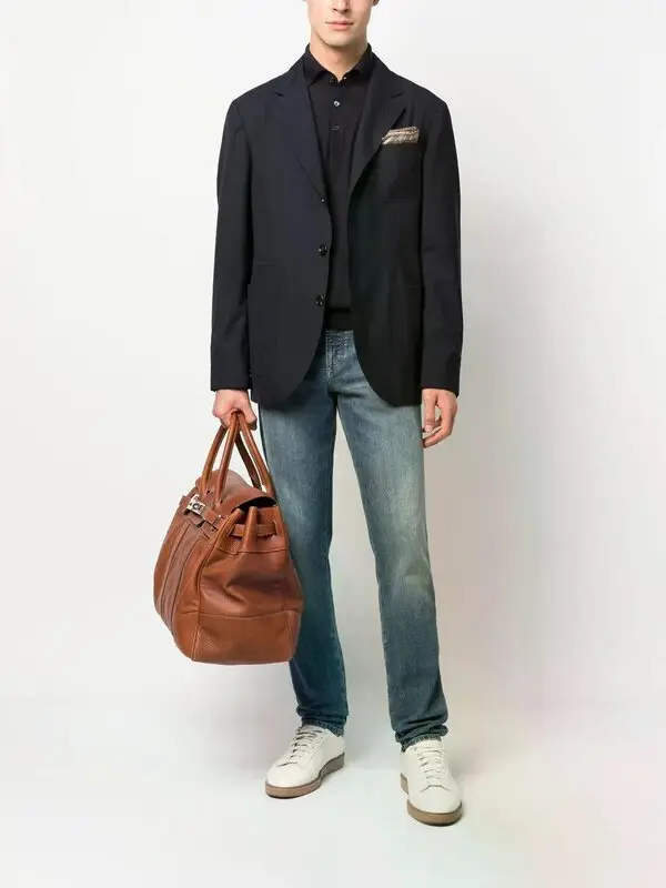Brunello Cucinelli Long Sleeve Polo Shirt - Blue