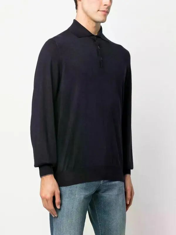 Brunello Cucinelli Long Sleeve Polo Shirt - Blue