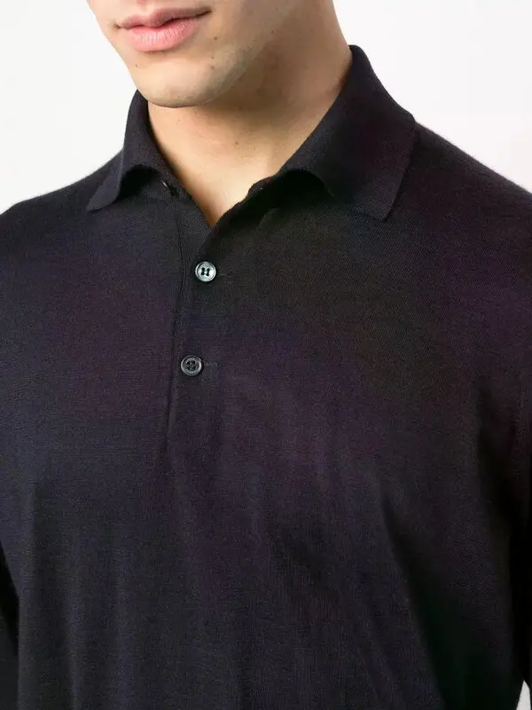 Brunello Cucinelli Long Sleeve Polo Shirt - Blue
