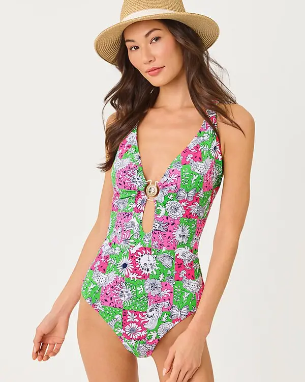 LILLY PULITZER Ester One-piece Swimsuit - Cherry Blossom Pink Lil Chicken Check