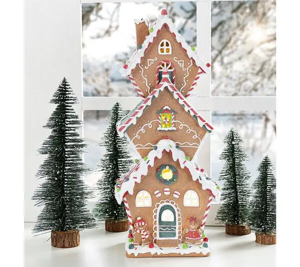 GLITZHOME 19'h Led Christmas Gingerbread House Able Decor - One-color