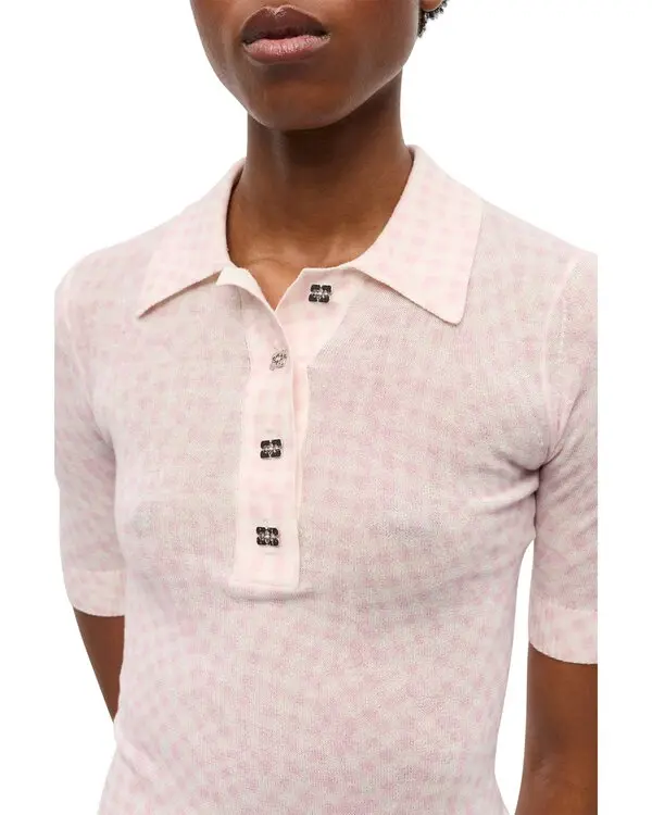 GANNI Sheer Printed Polo Shirt