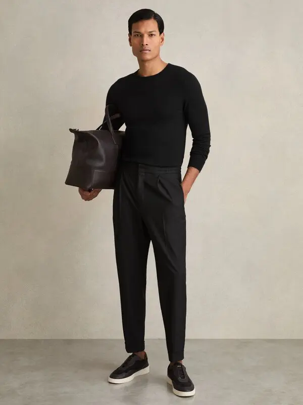 REISS Relaxed Fit Trousers With Drawstring - Black