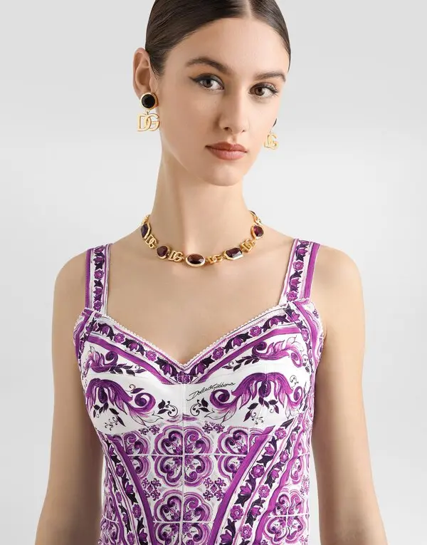 Dolce & Gabbana Majolica-print Charmeuse Bustier Top - Multicolor