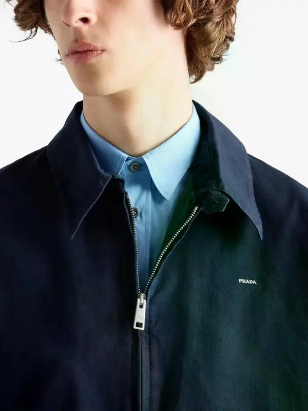 Prada Embroidered Logo Zip-up Jacket