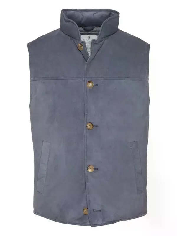 Brunello Cucinelli Suede Buttoned Vest - Blue