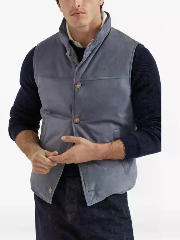 Brunello Cucinelli Suede Buttoned Vest - Blue
