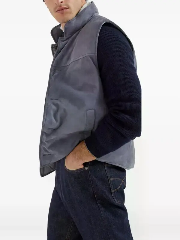 Brunello Cucinelli Suede Buttoned Vest - Blue