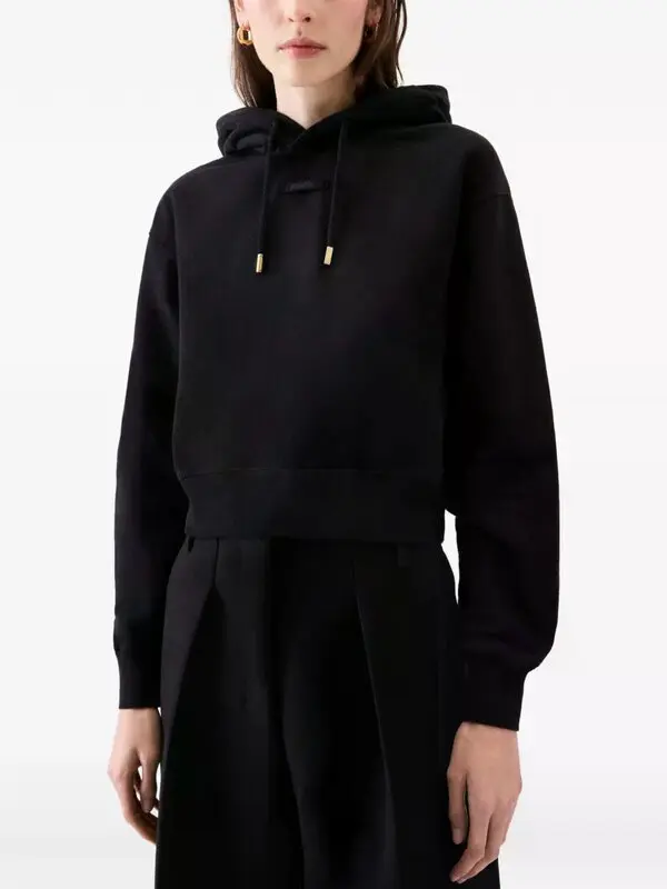 Jacquemus Cropped Cotton Fleece Hoodie - Black
