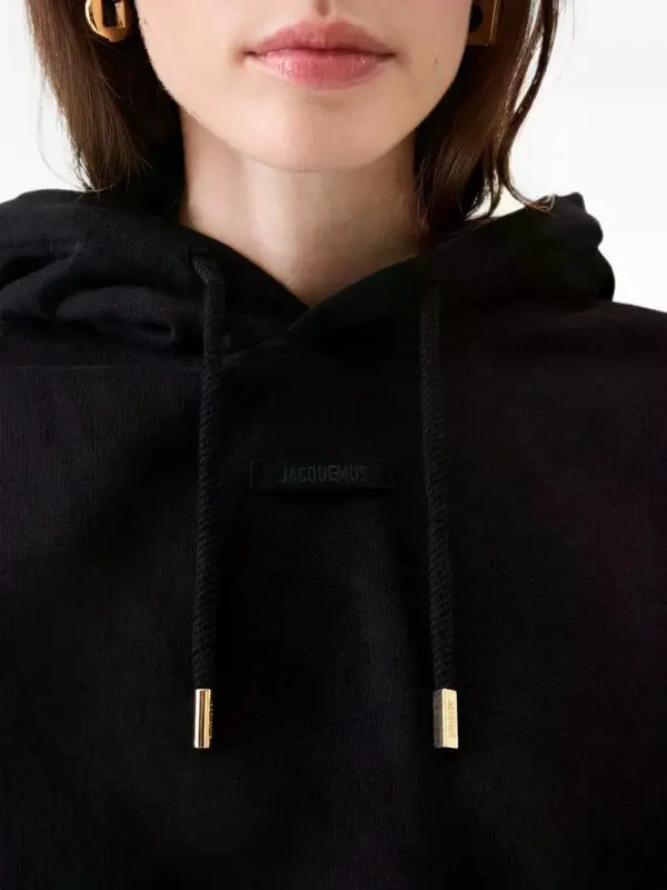Jacquemus Cropped Cotton Fleece Hoodie - Black