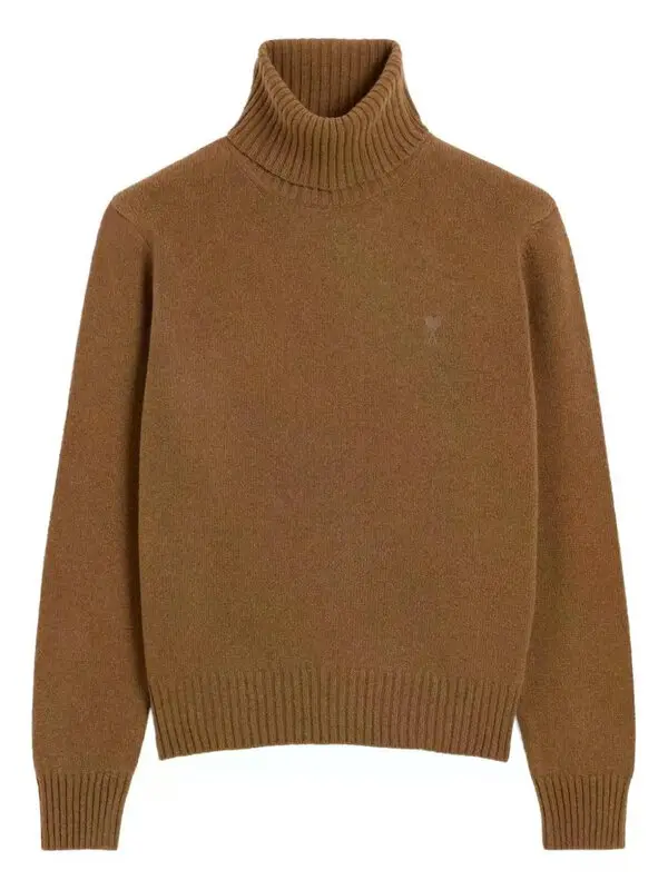 AMI Paris De Coeur Roll-neck Sweater - Brown