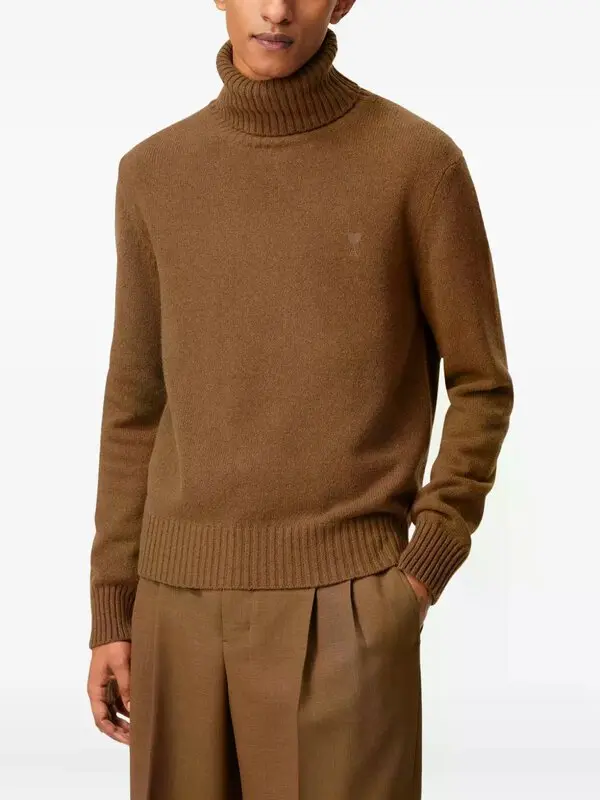 AMI Paris De Coeur Roll-neck Sweater - Brown