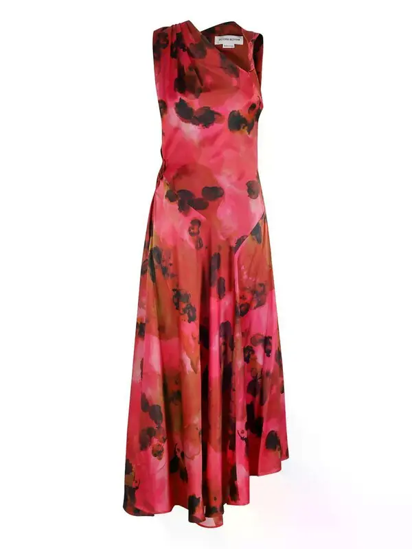 Victoria Beckham Asymmetric Floral Print Dress - Red