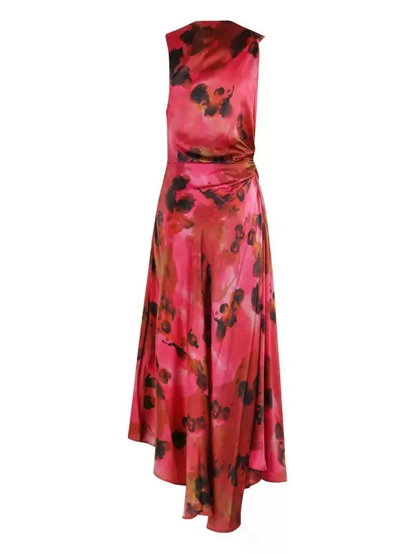 Victoria Beckham Asymmetric Floral Print Dress - Red