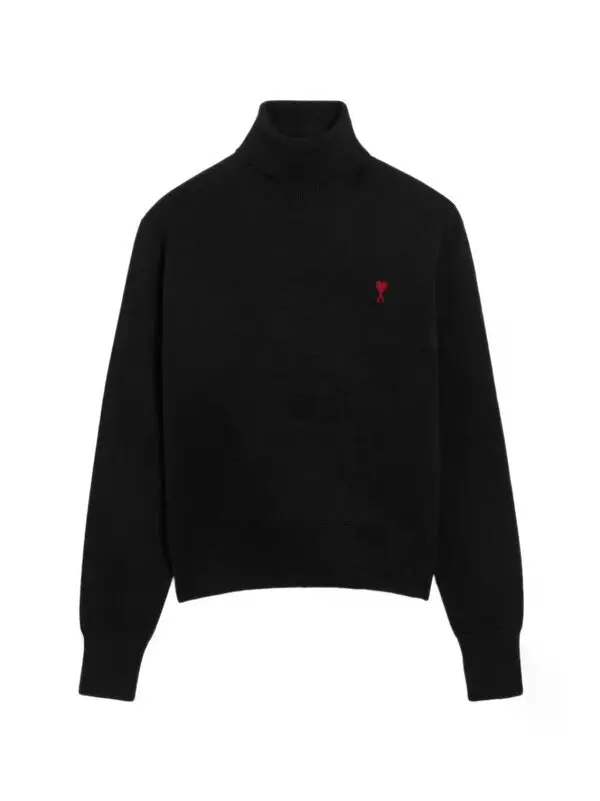 Ami Wool De Coeur Turtle Neck Sweater - Black