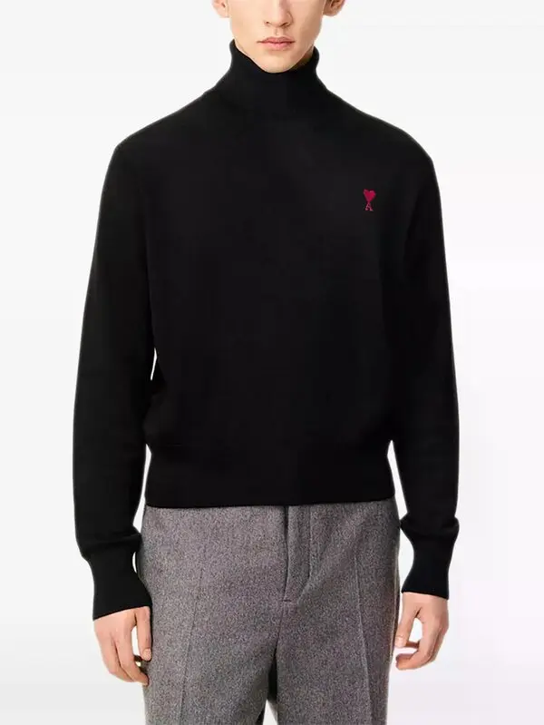 Ami Wool De Coeur Turtle Neck Sweater - Black