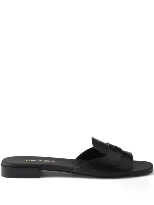 Prada Logo-stamp Leather Sandals - Black