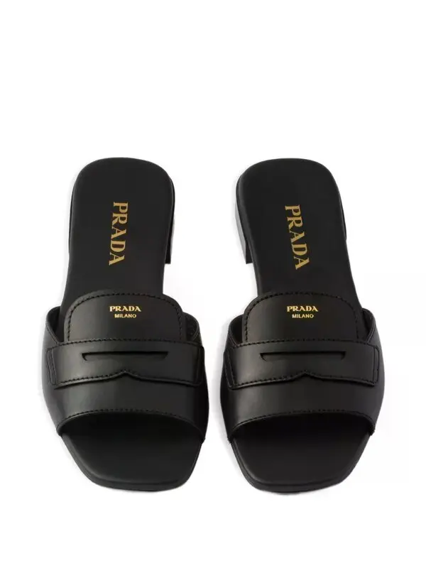 Prada Logo-stamp Leather Sandals - Black
