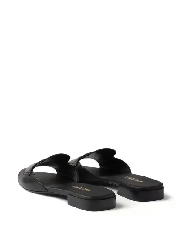 Prada Logo-stamp Leather Sandals - Black