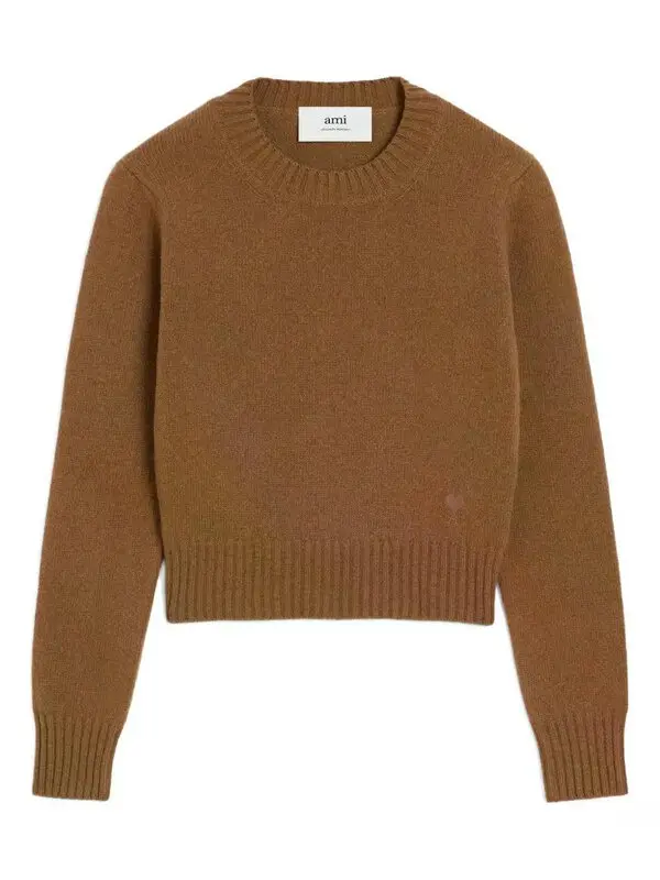 AMI Paris De Coeur Crew-neck Cashmere Sweater - Brown