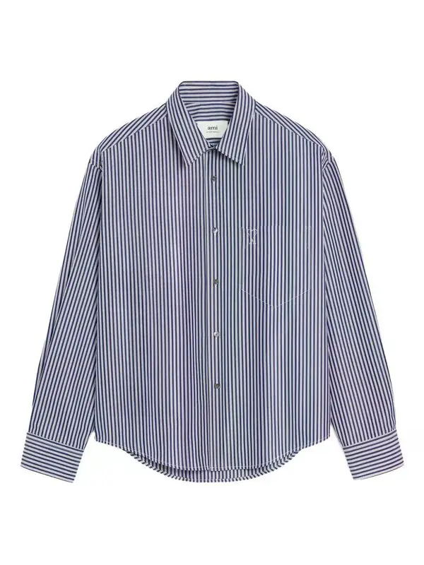 AMI Paris De Coeur Striped Shirt - Blue