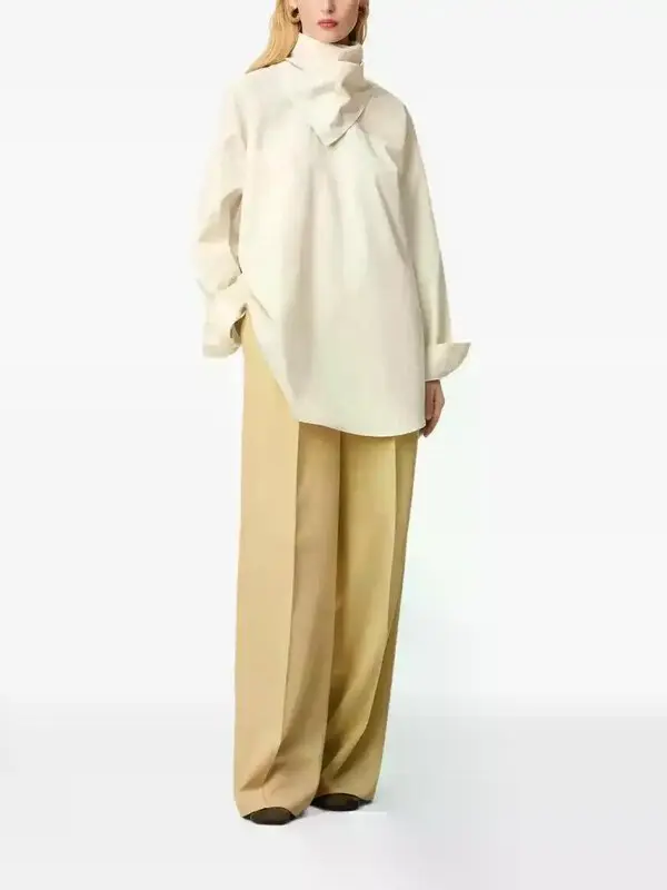 AMI Paris Long-sleeved Bandana Cotton Blouse - Neutrals