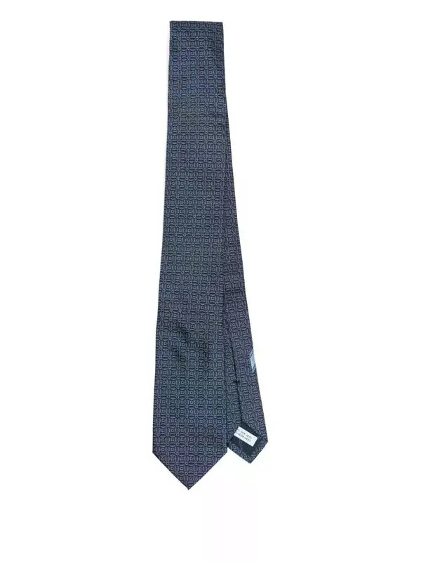FERRAGAMO Gancini-print Silk Tie - Blue