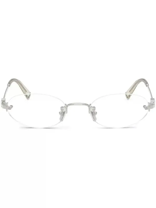 Miu Miu Logo-plaque Round-frame Glasses - Silver