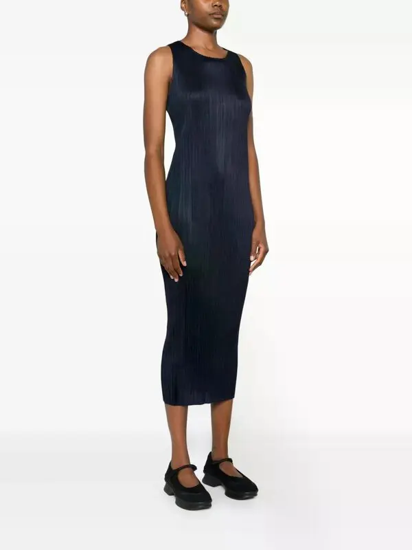Issey Miyake Pleated Sleeveless Midi Dress - Blue