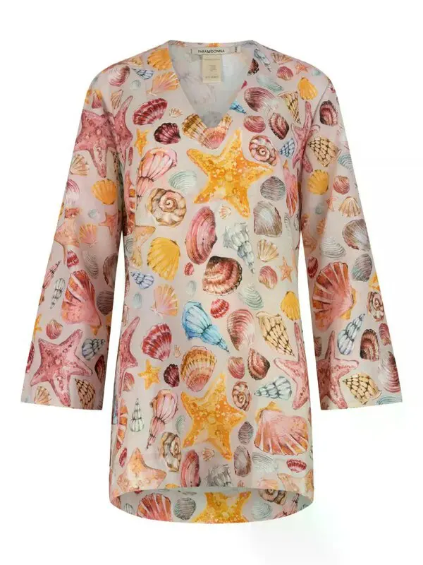 PARAMIDONNA Seashell-print Linen Dress