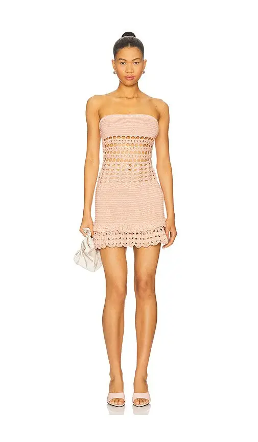 Retrofete Vali Crochet Pearl Embellished Dress - Peach