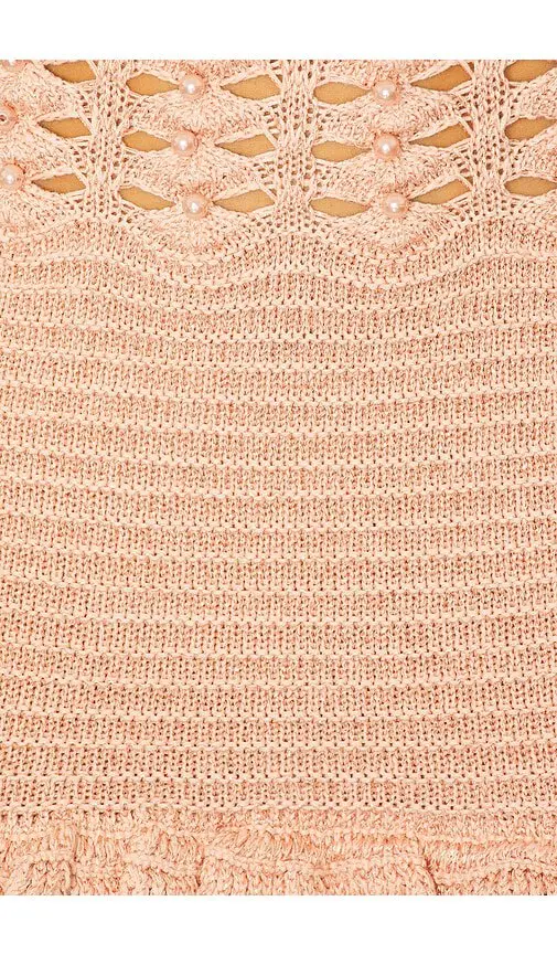 Retrofete Vali Crochet Pearl Embellished Mini Dress - Peach
